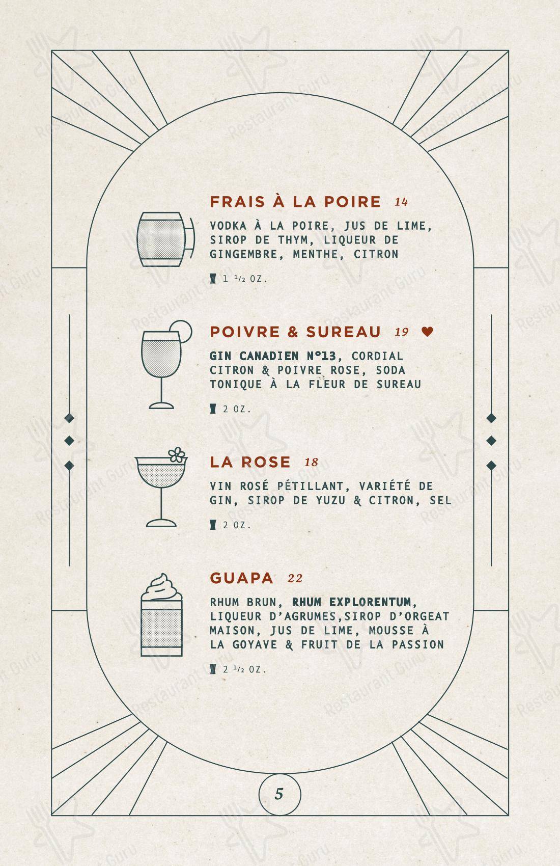 Menu au Restaurant Arsenal & Co., Québec
