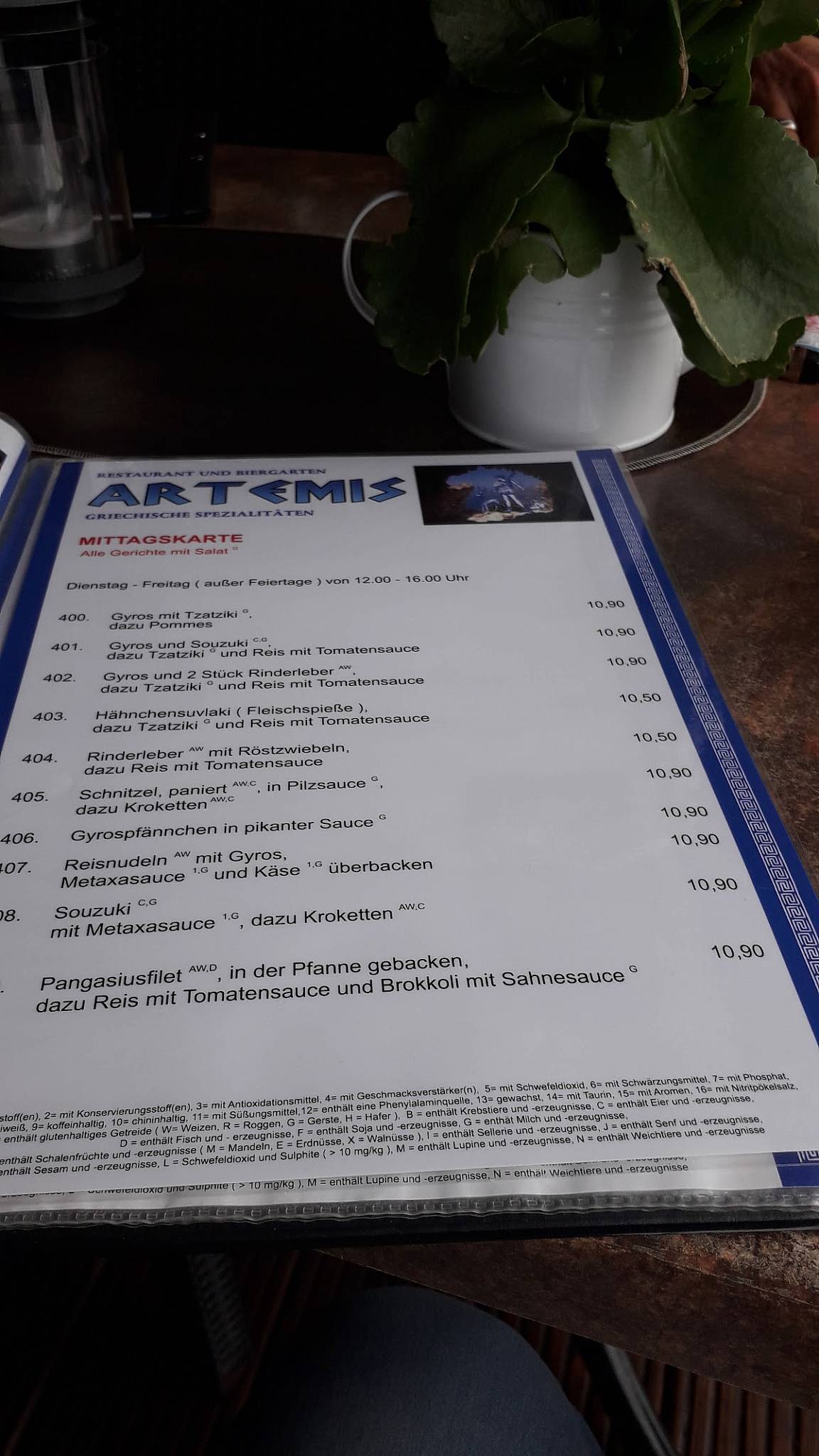 Speisekarte von Artemis restaurant, Berlin