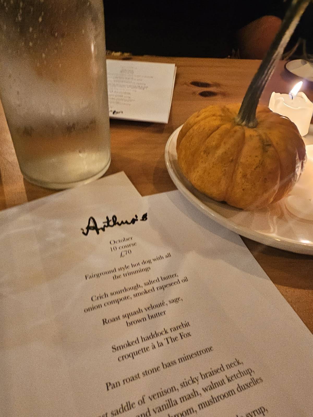 Menu at Arthur's restaurant, Derby