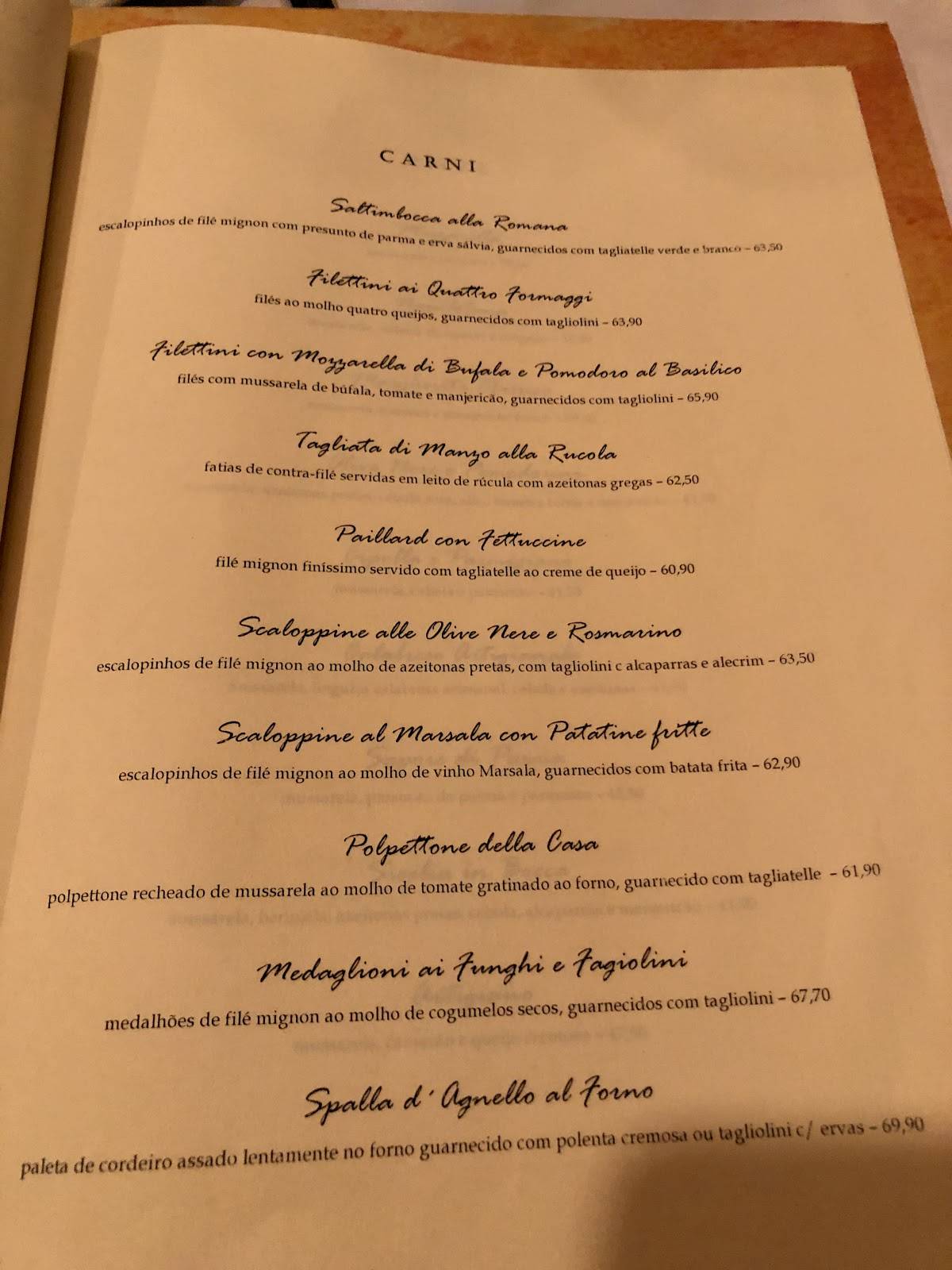 Menu em Artigiano Ristorante restaurante, Rio de Janeiro