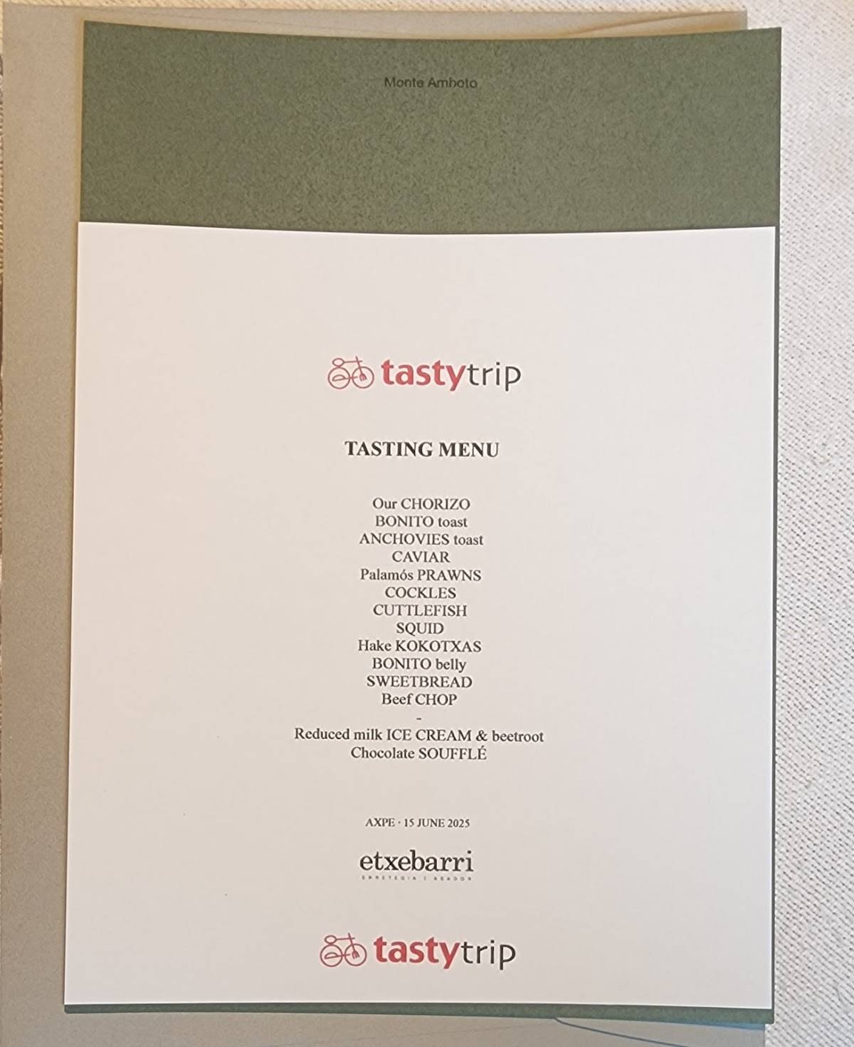 Menu at Asador Etxebarri, Axpe