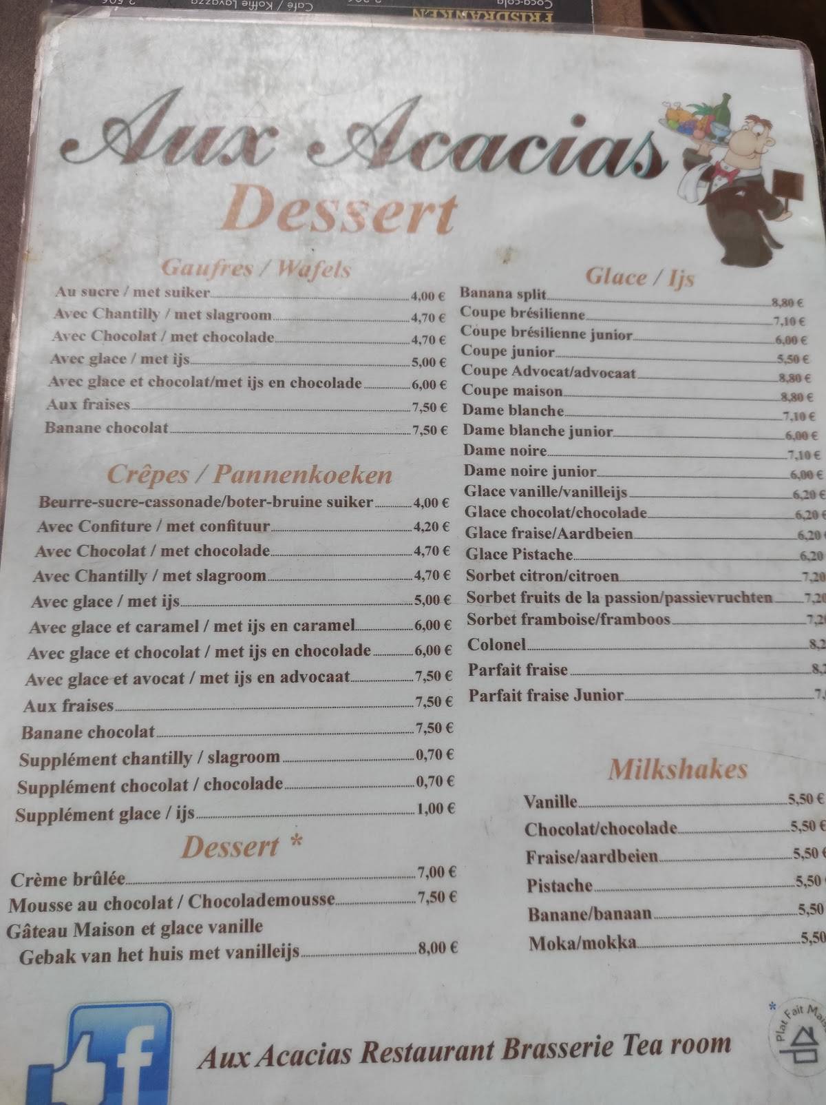 Menu au Aux Acacias, Mont-de-l'Enclus
