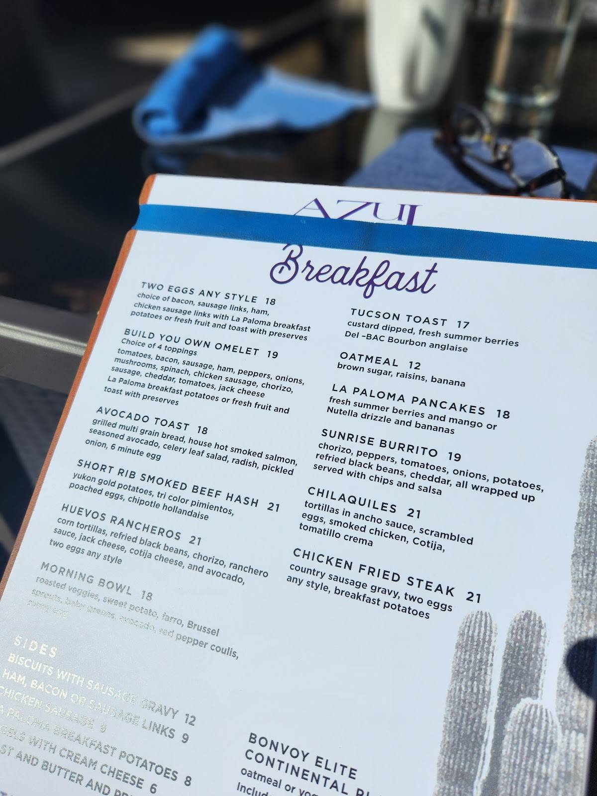 Menu at Azul Restaurant and Lounge, Tucson