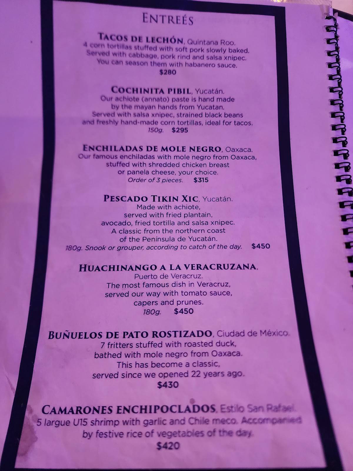 Carta del restaurante Azul Condesa, Ciudad del México, Av Nuevo León 68