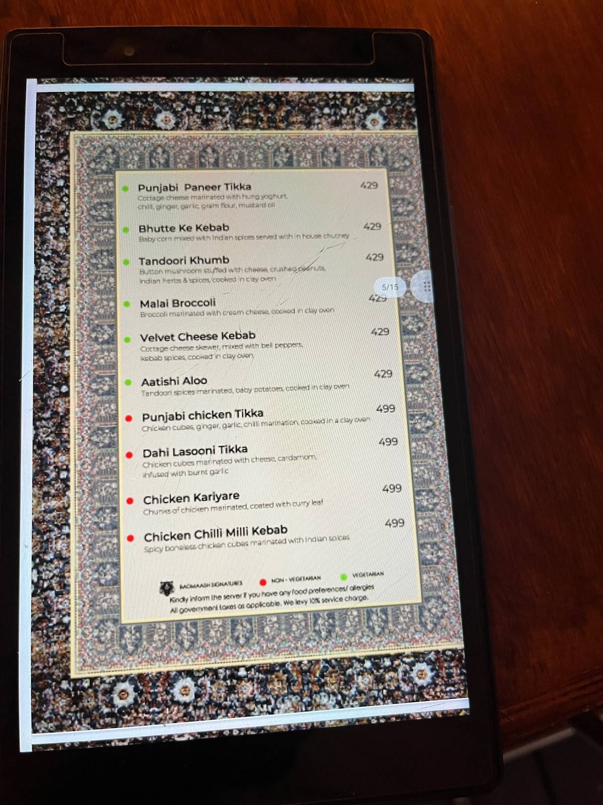 Menu at Badmaash UB City, Bengaluru