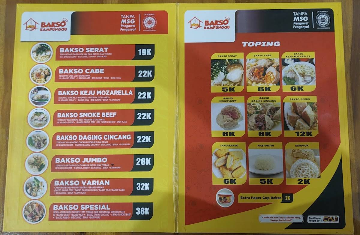Menu at Bakso KampungQu Es Teler Pisa Grande restaurant, Curug Sangereng