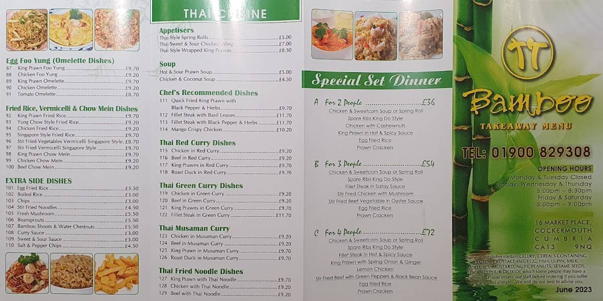 Menu at Bamboo Chinese & Thai Restaurant, Cockermouth