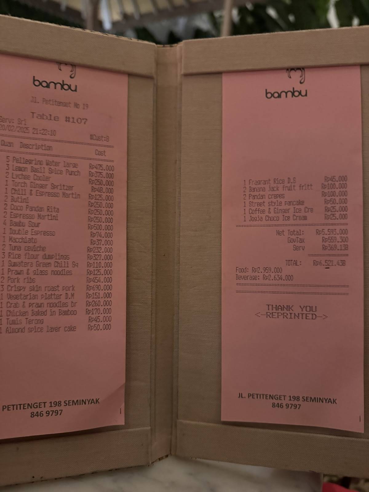 Menu at Bambu restaurant, Denpasar, Jl. Petitenget No.198