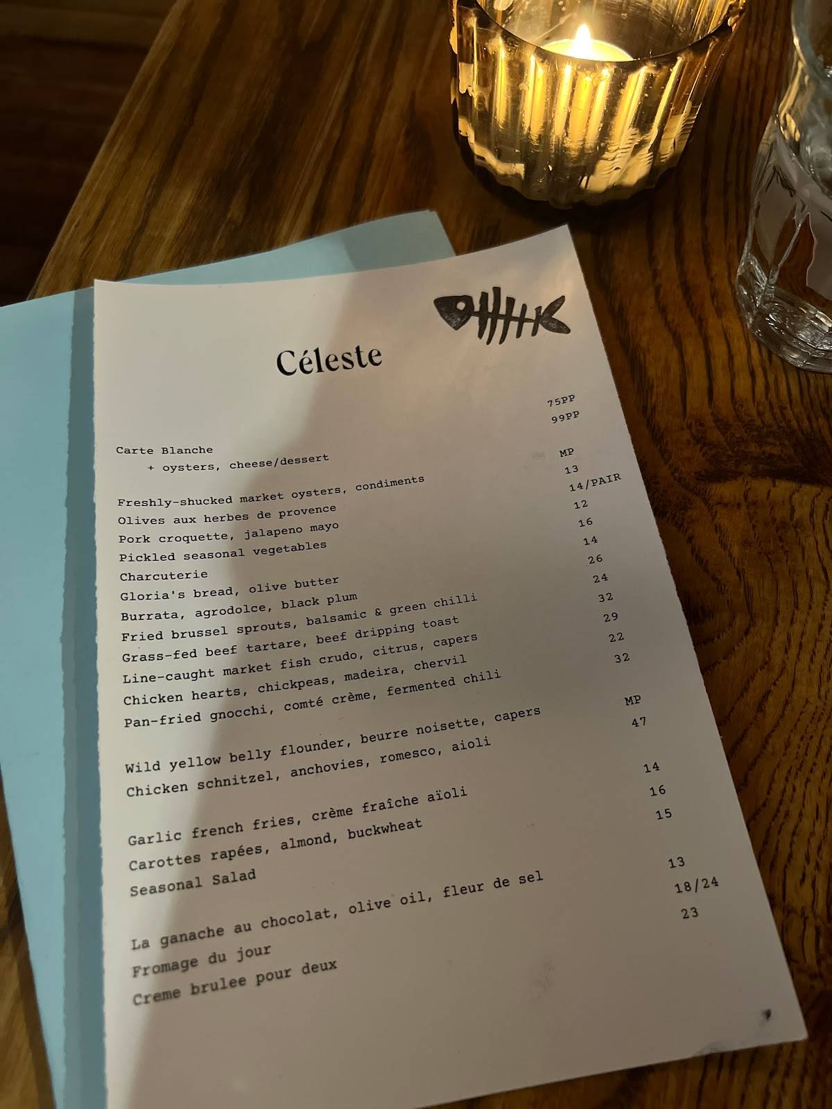 Menu at Bar Céleste, Auckland
