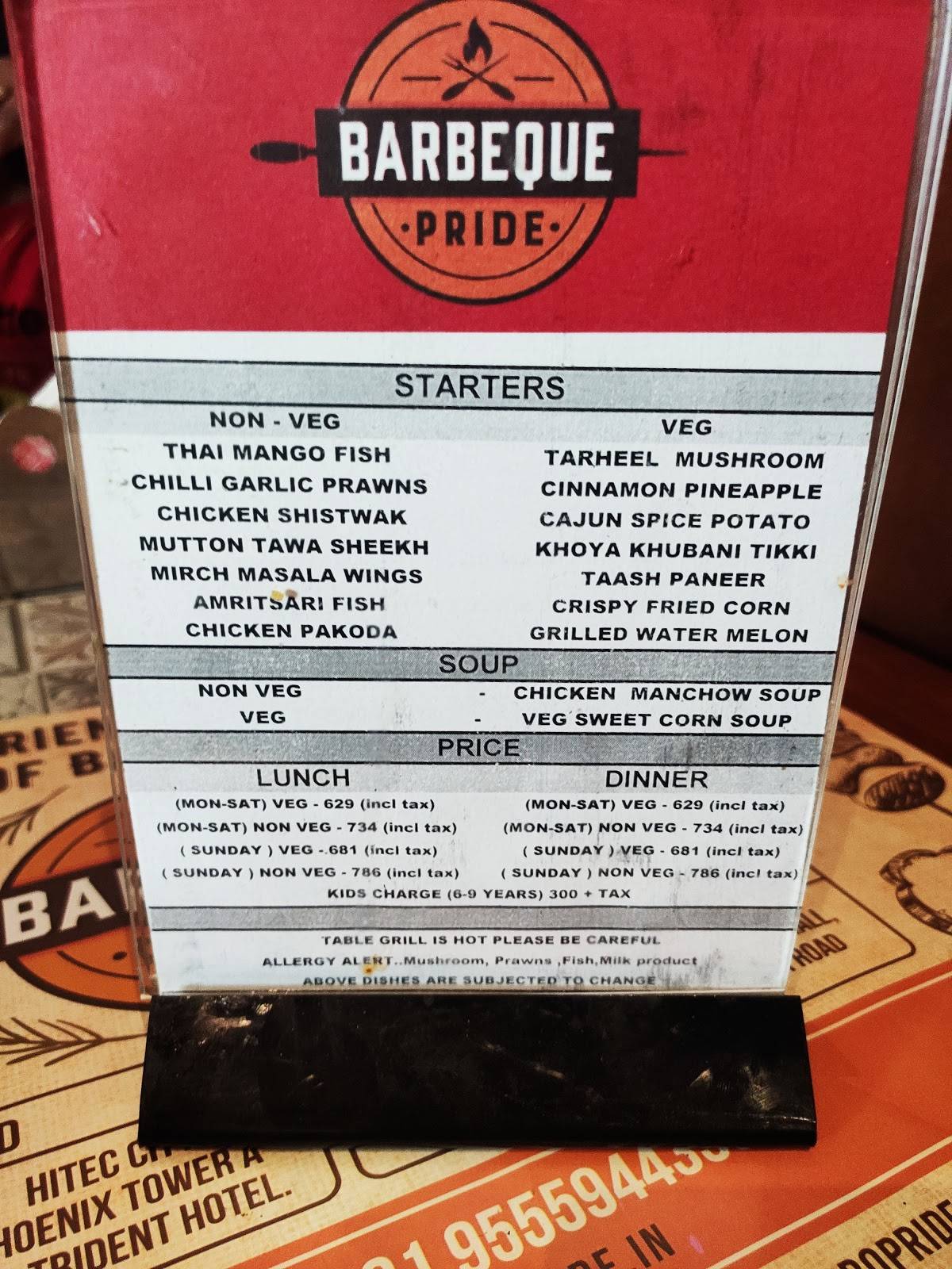 Menu at Barbeque Pride, Vijayawada, Trendset Mall