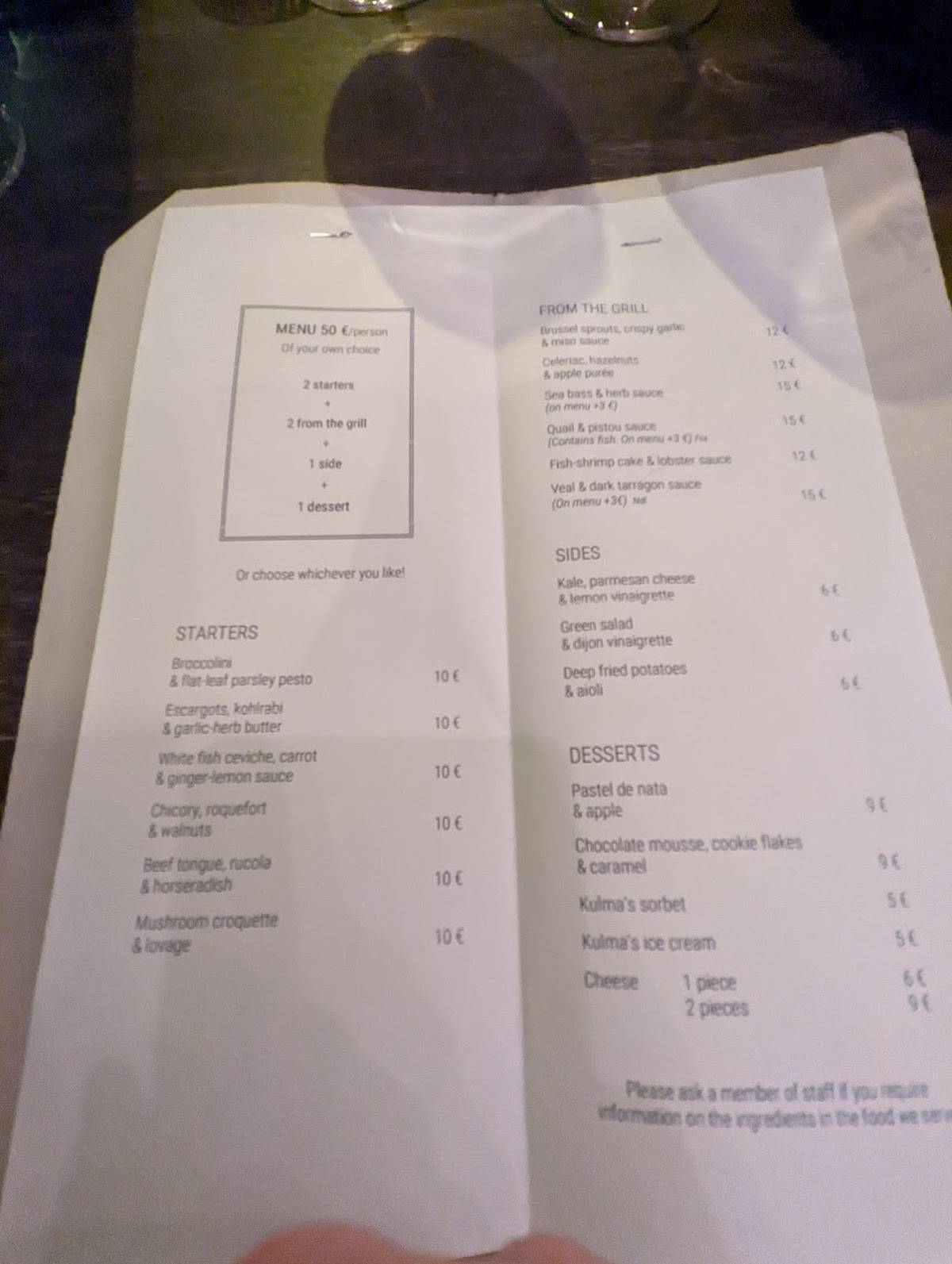 Menu at Restaurant BasBas Kulma, Helsinki
