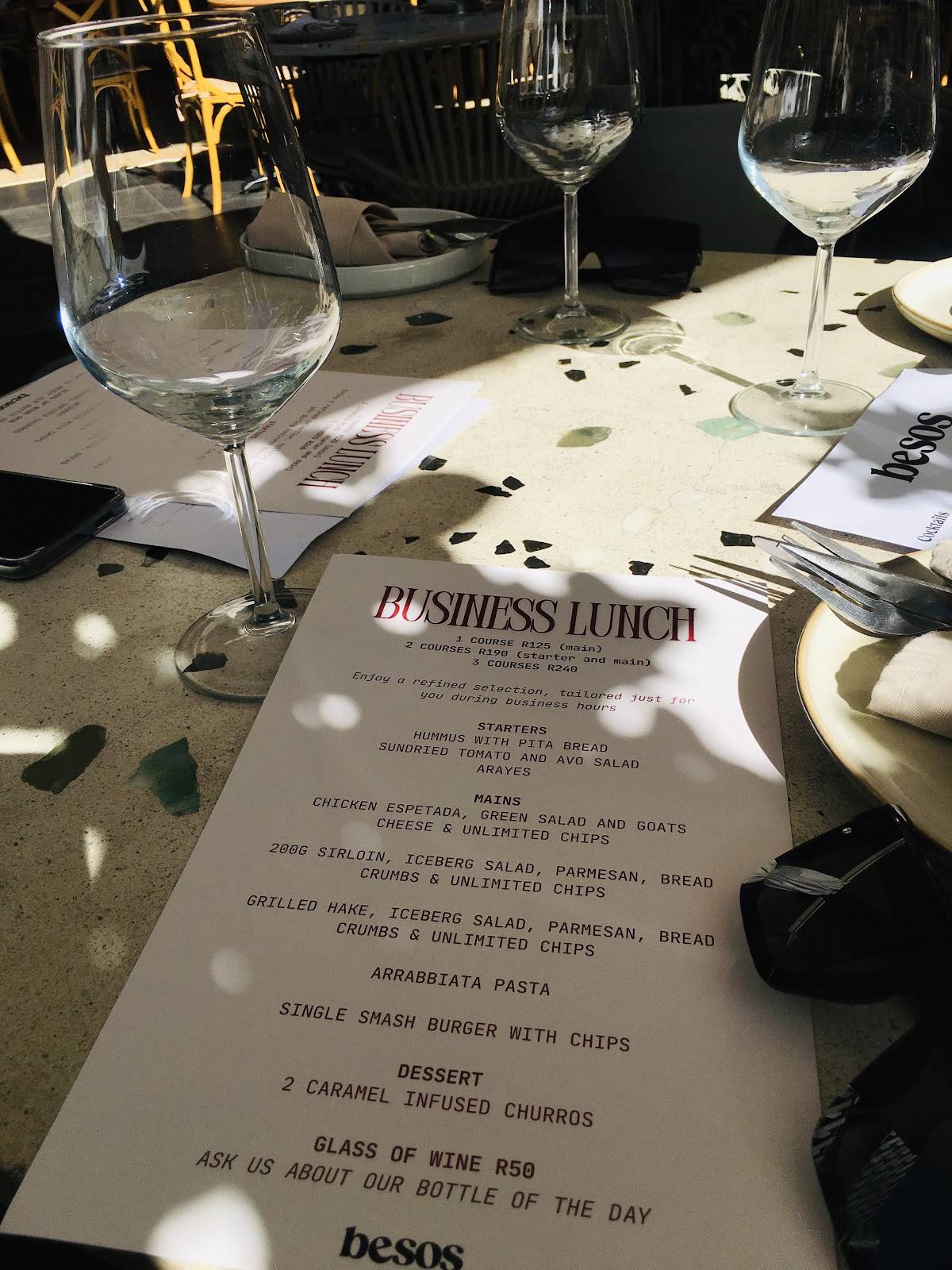 Menu at Besos Restaurant, Randburg