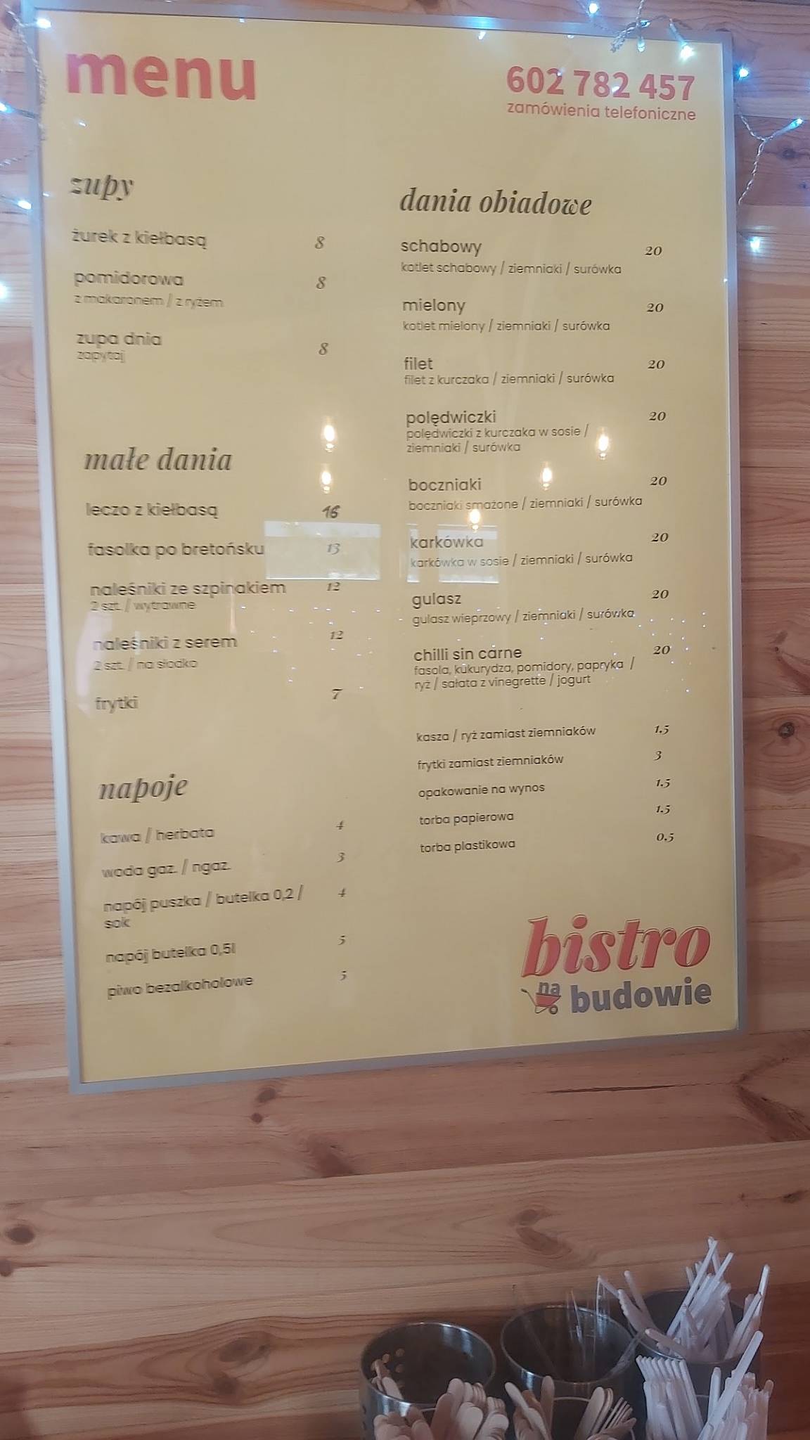 Menu at Bistro na budowie restaurant, Warsaw