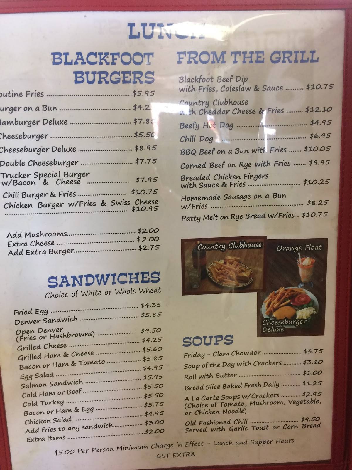 Menu at Blackfoot Truckstop Diner restaurant, Calgary