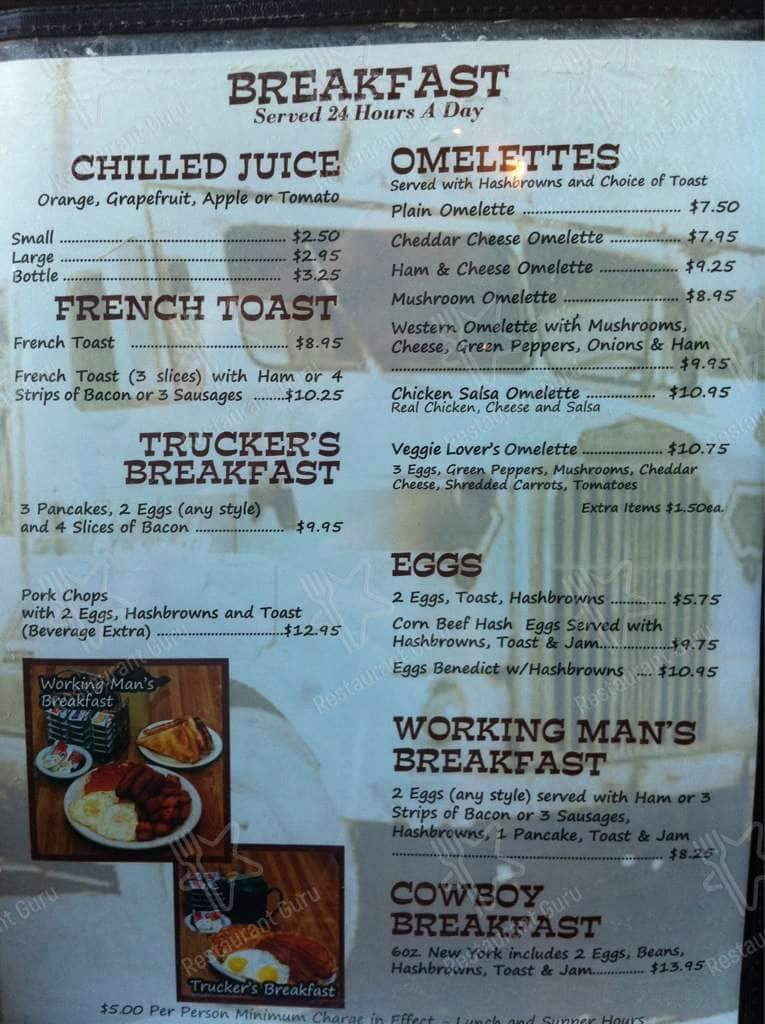 Menu at Blackfoot Truckstop Diner restaurant, Calgary