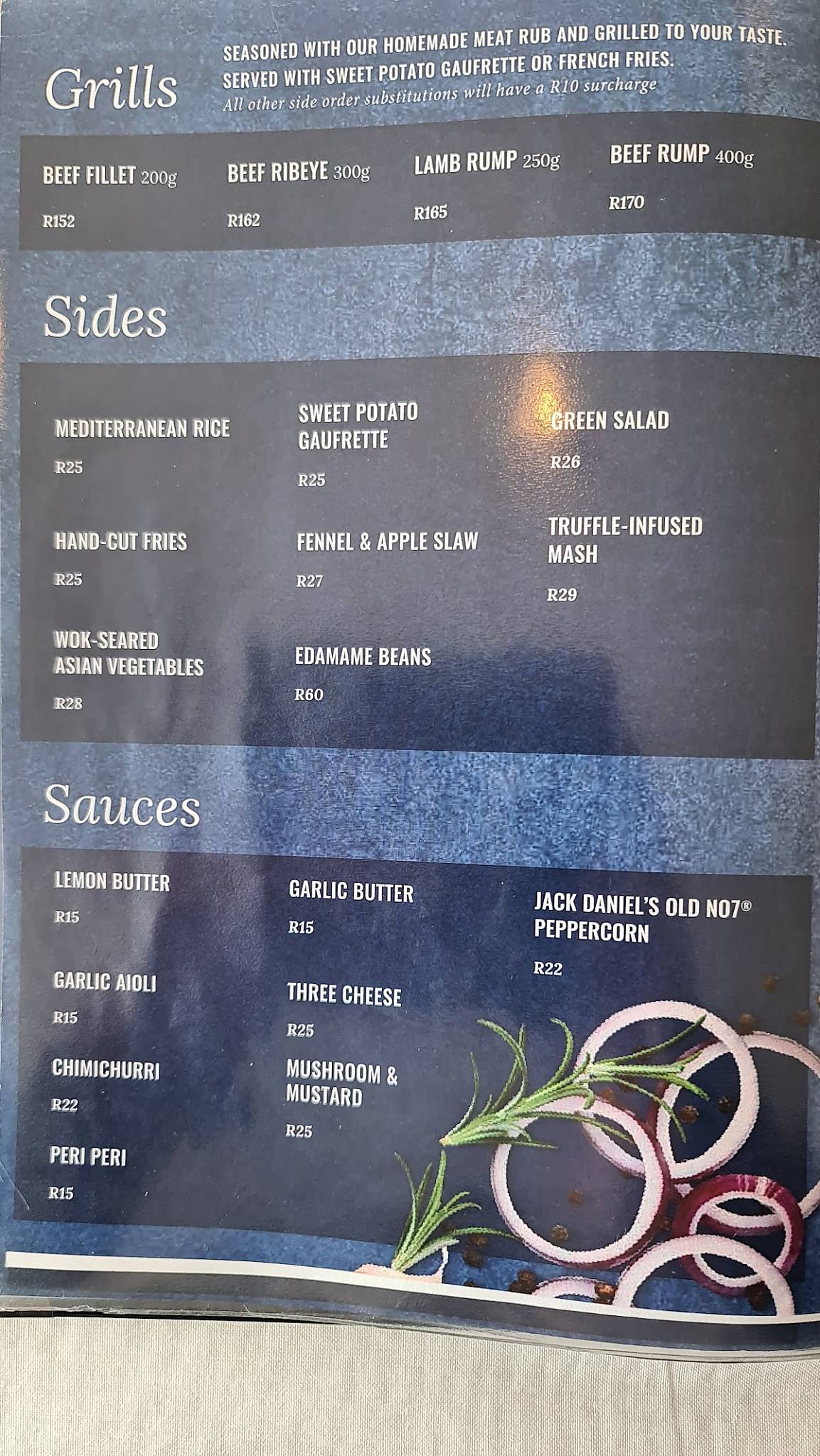 Menu at Blowfish Restaurant, Cape Town, 1 Marine Dr