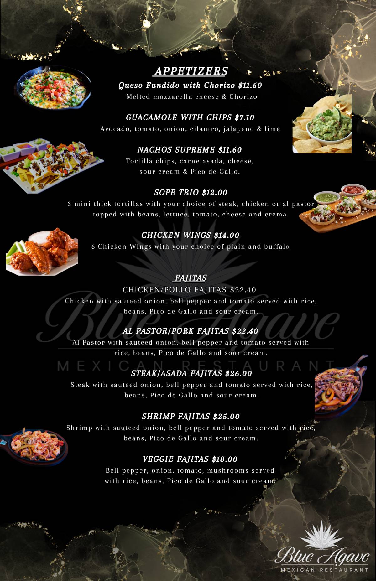 Menu at Blue Agave Mexican Restaurant, Ave Maria