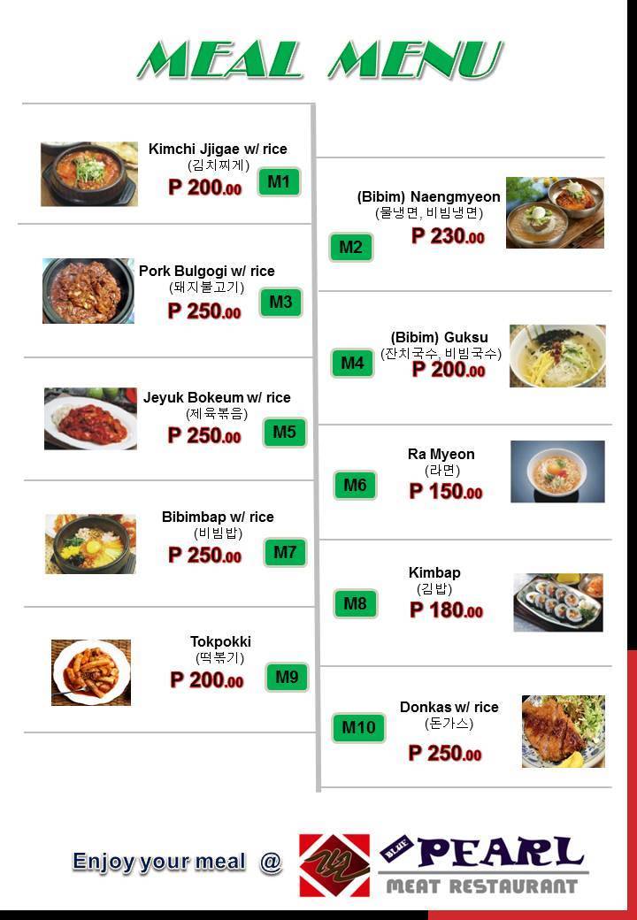 Menu at Blue Pearl Meat Restaurant, Dumaguete