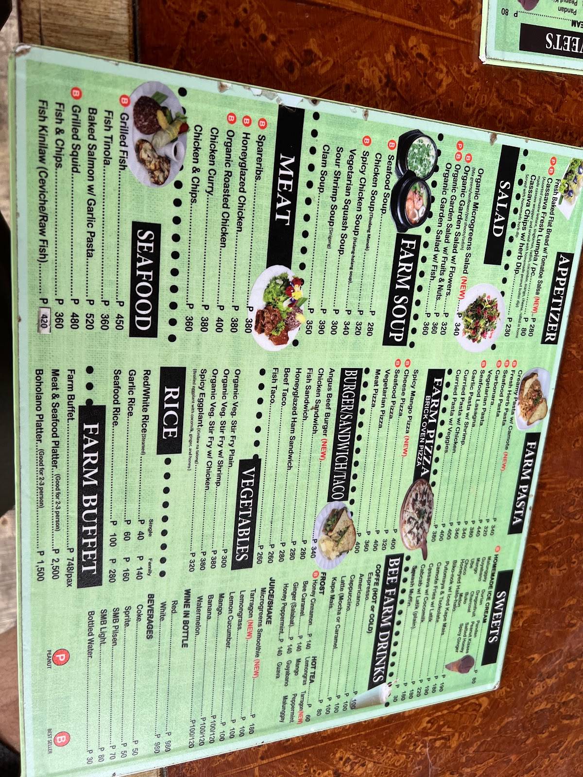 Menu at Bohol Farm restaurant, Dauis