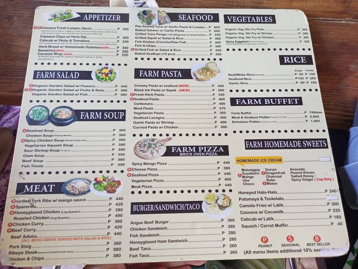 Menu at Bohol Bee Farm restaurant, Dauis, Dao