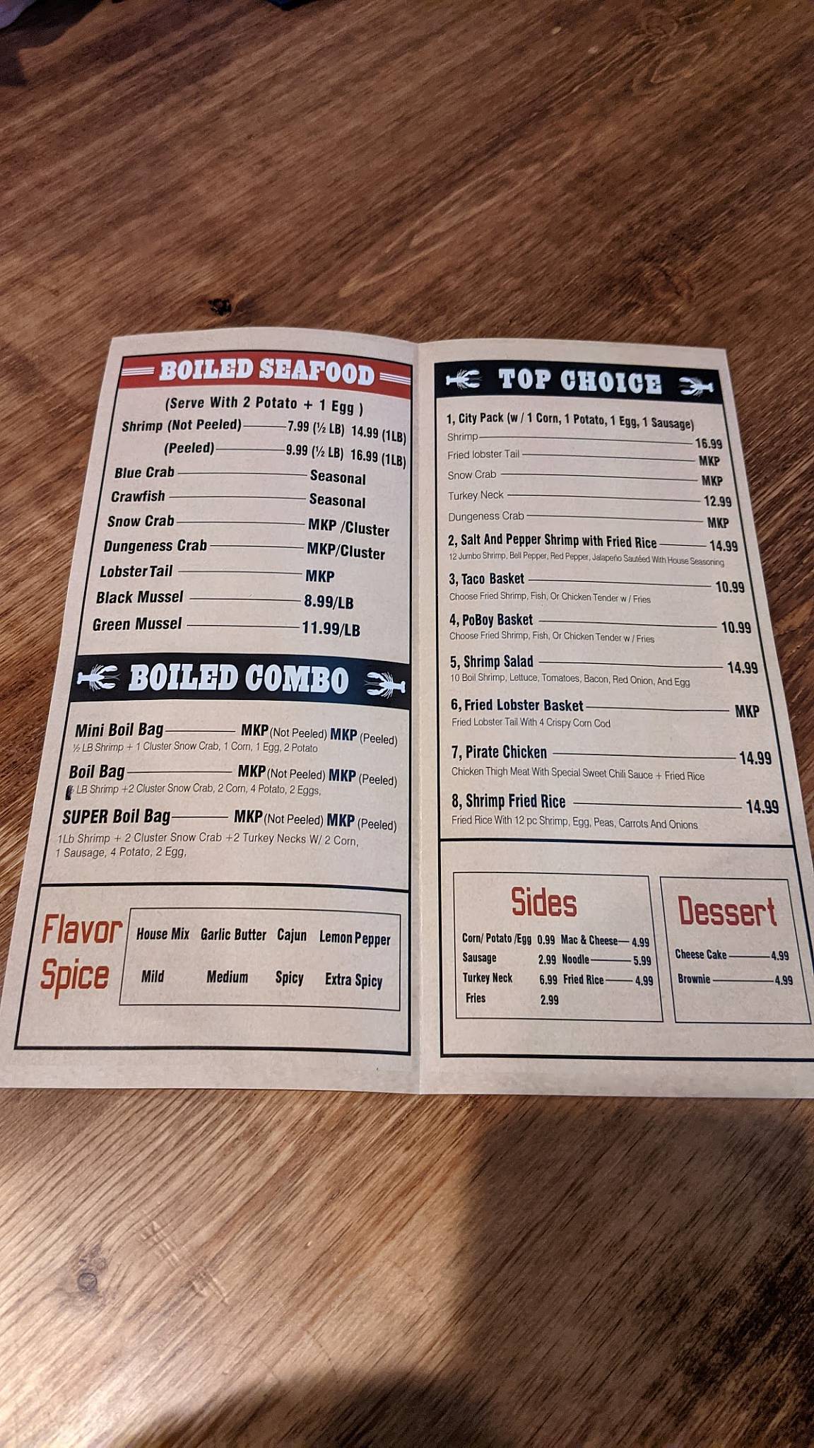 Menu at Boil City restaurant, Beaumont