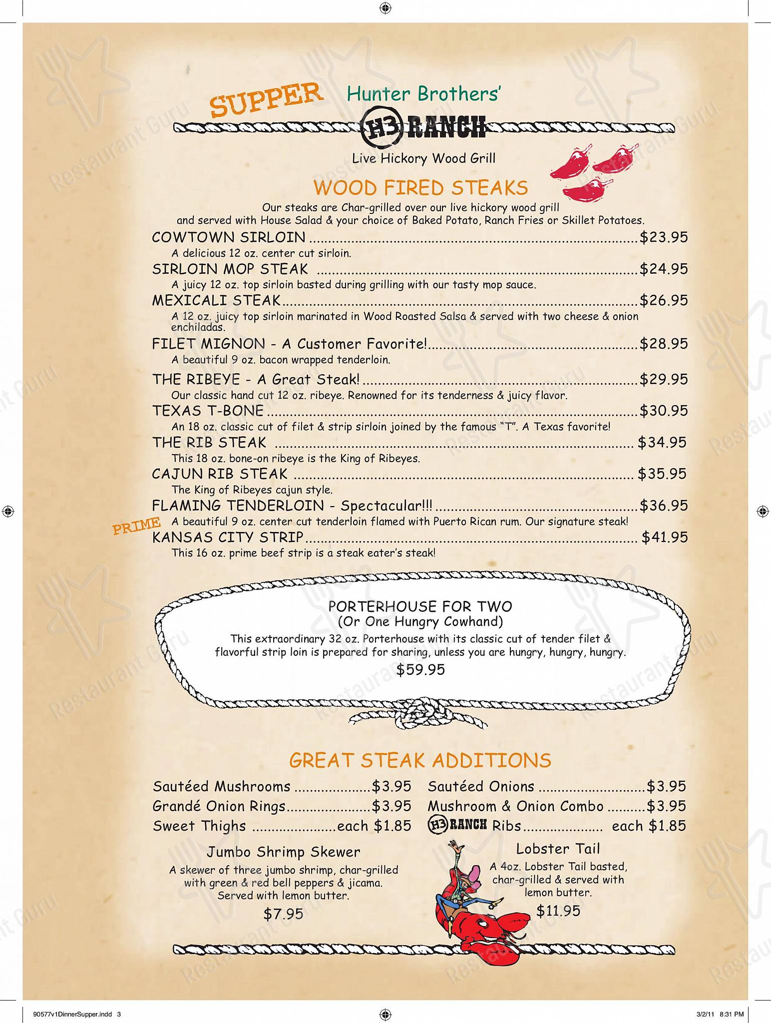 Menu at Booger Red's Saloon restaurant, Fort Worth