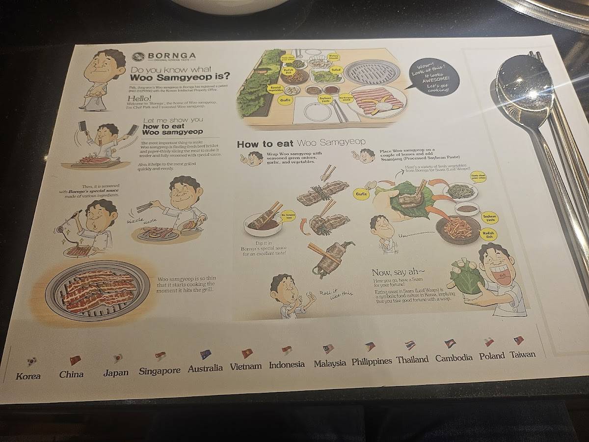 Menu at Bornga Korean BBQ Restaurant, Brisbane City