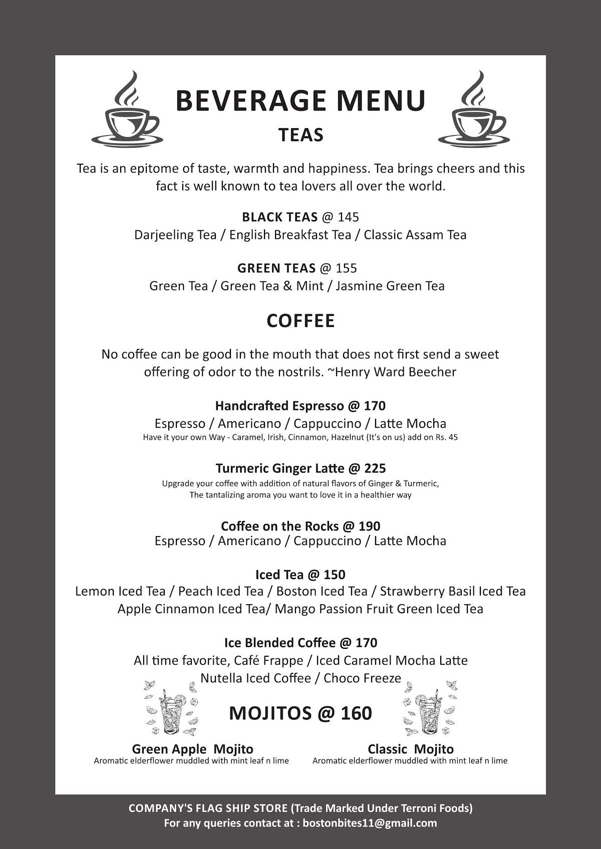 Menu at Boston Bites, Chandigarh, SCO 388