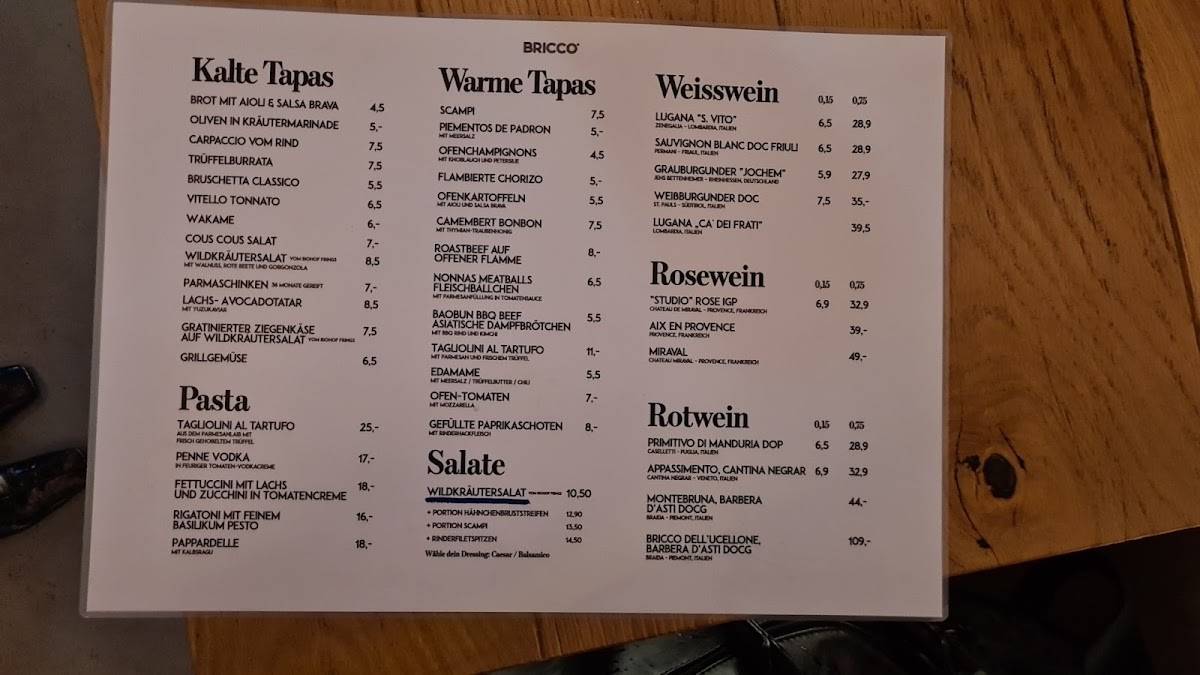 Speisekarte von Bricco -The Club Restaurant-, Köln