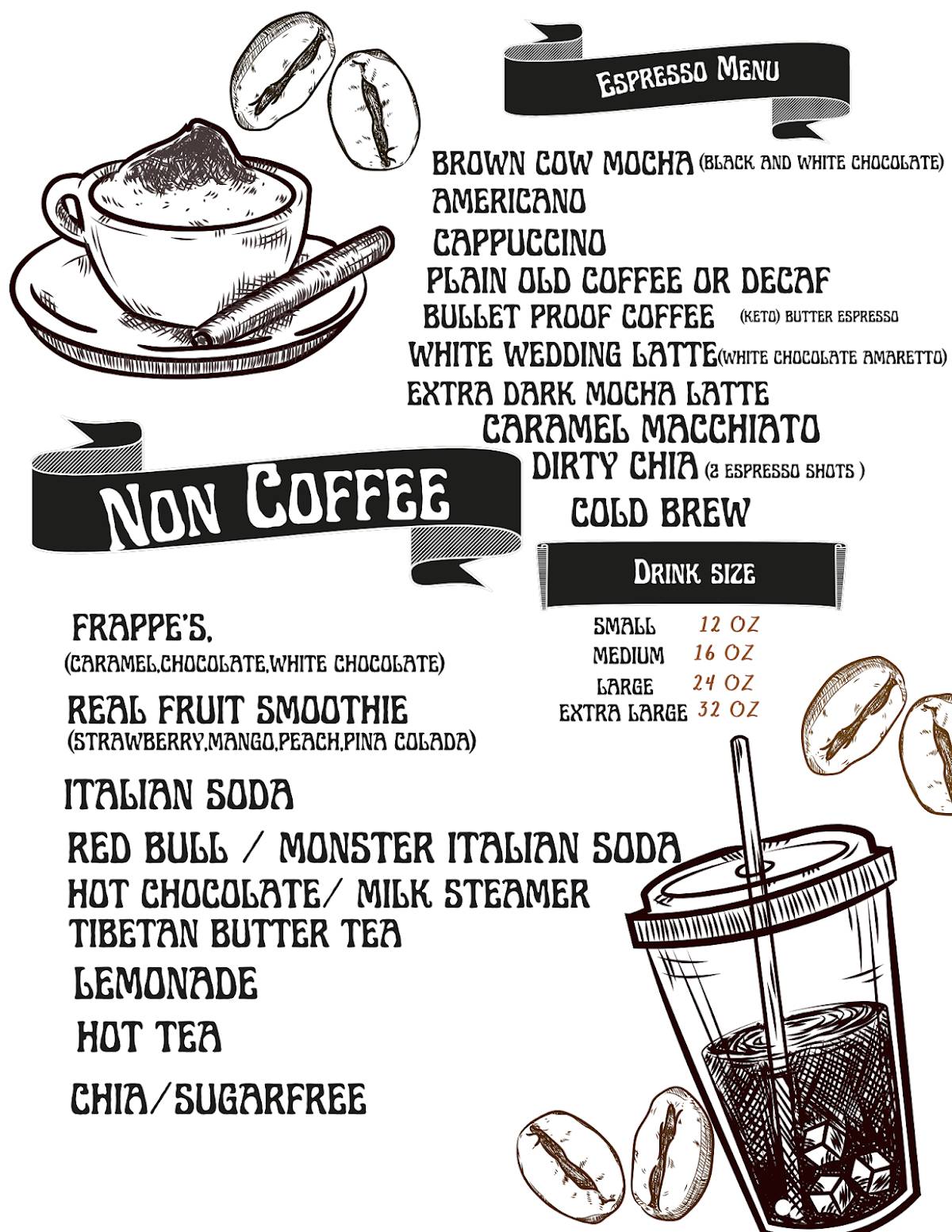 Menu at Brown Cow Coffee, Wright