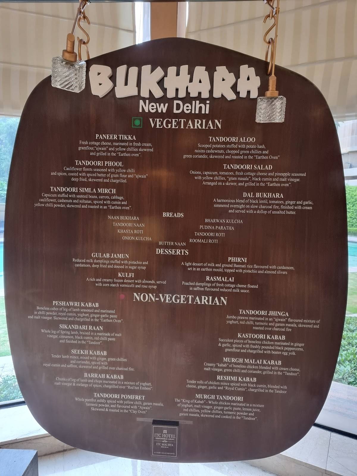 Menu at Bukhara, New Delhi, ITC MAURYA