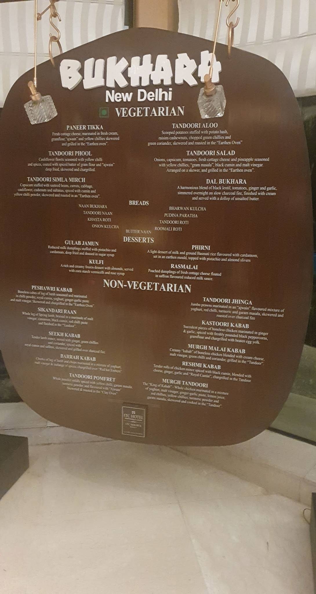 Menu at Bukhara, New Delhi, ITC MAURYA