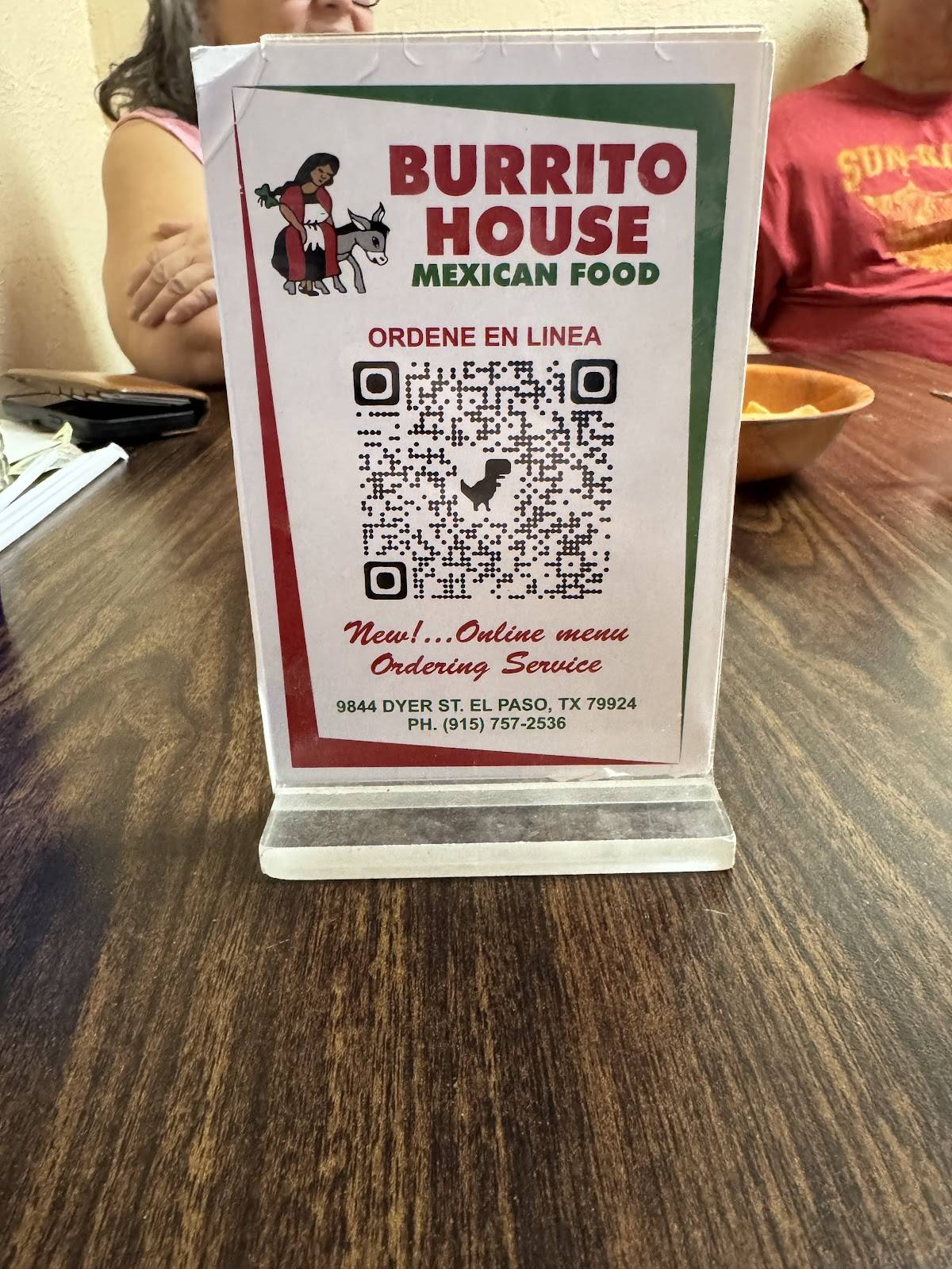 Menu at Burrito House restaurant, El Paso, Dyer St