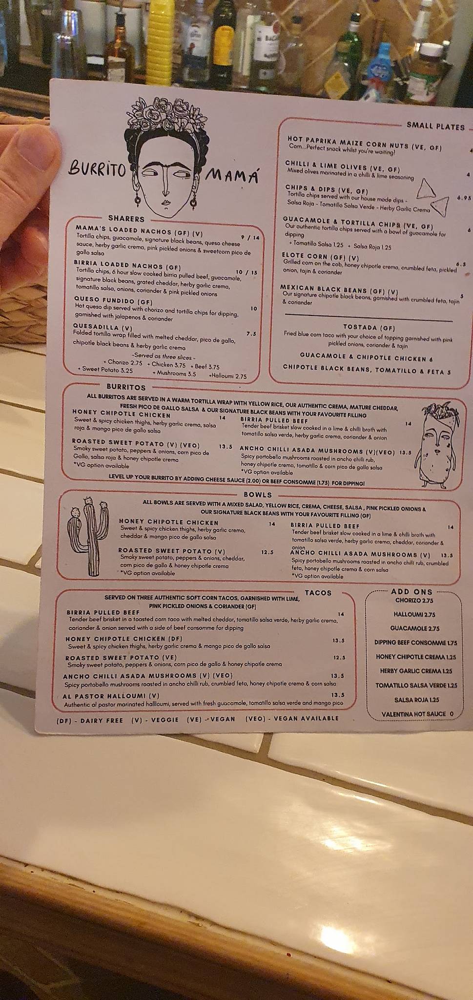 Menu at Burrito Mama restaurant, Cirencester