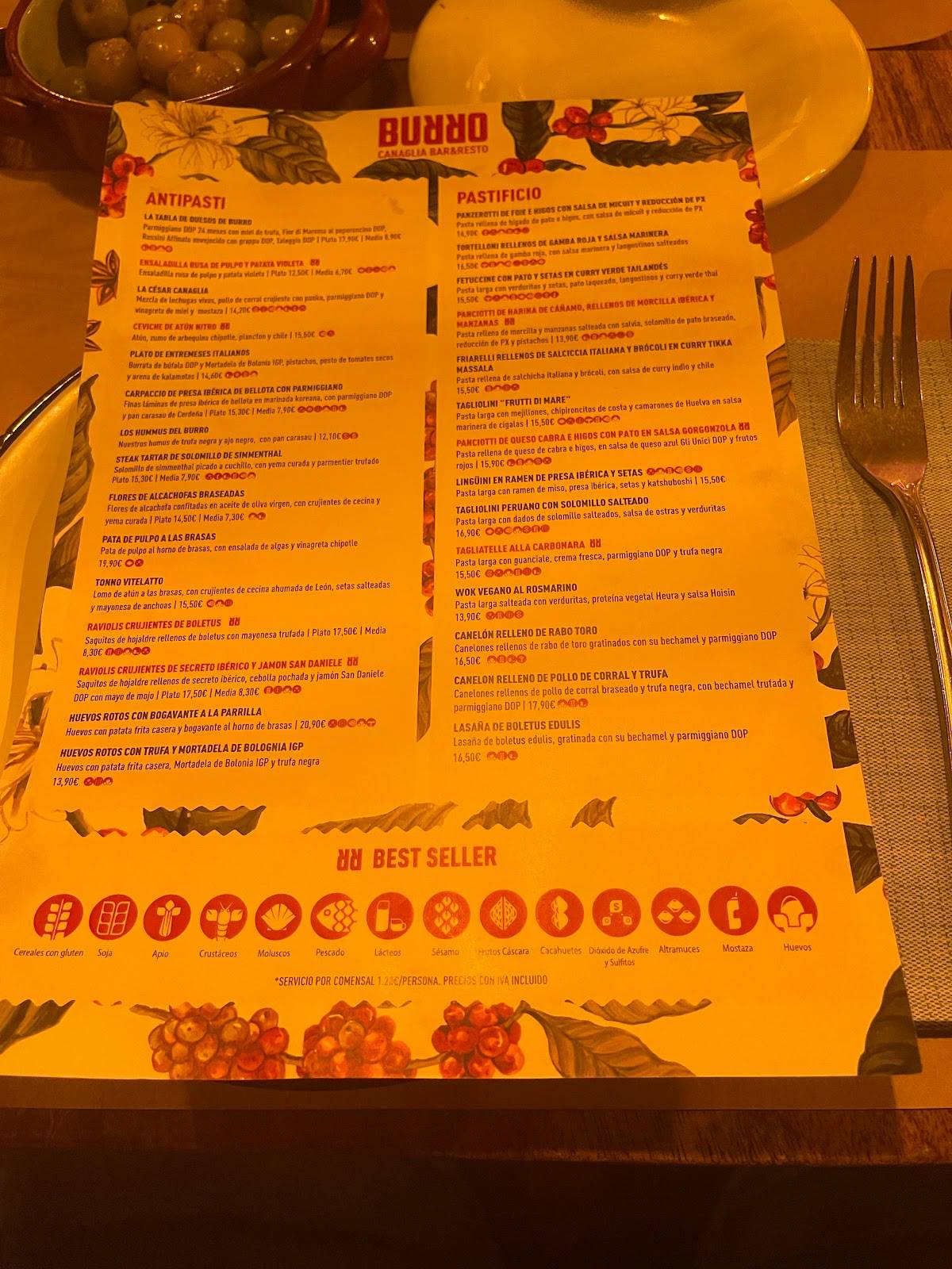 Carta de Burro Canaglia Bar&Resto - Madrid Manuel Becerra, Madrid
