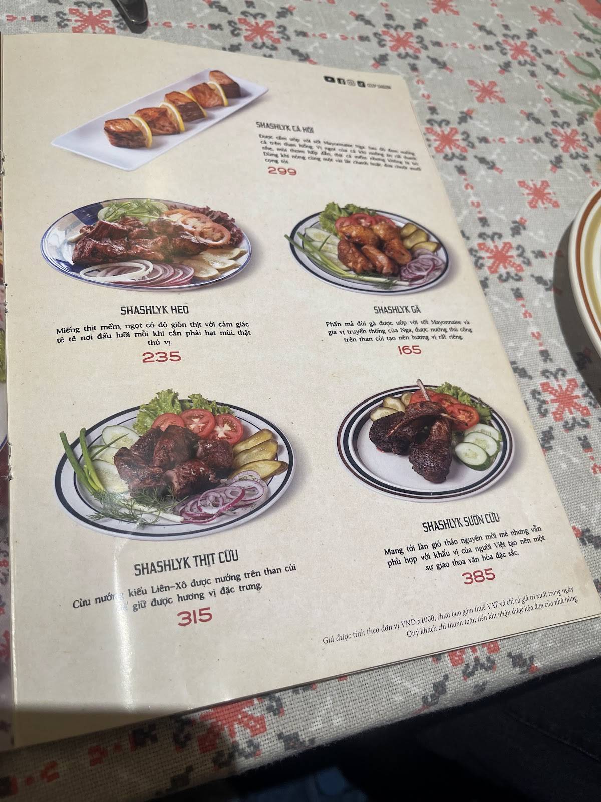 Menu at CCCP Saigon Restaurant, Ho Chi Minh City