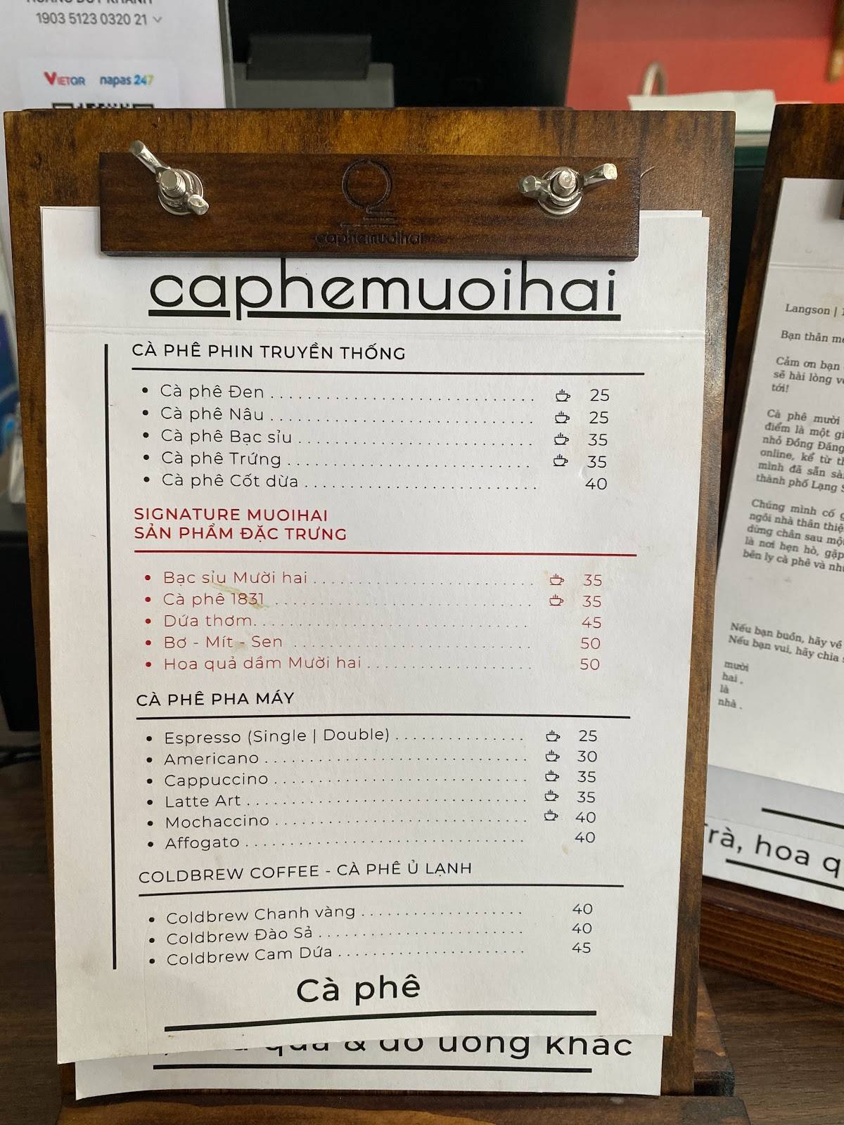 Menu at Cà phê mười hai, Lang Son, 21 Phố Bông Lau 6