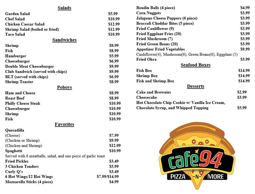 Menu at Café 94 Pizza -N- More restaurant, Clinton