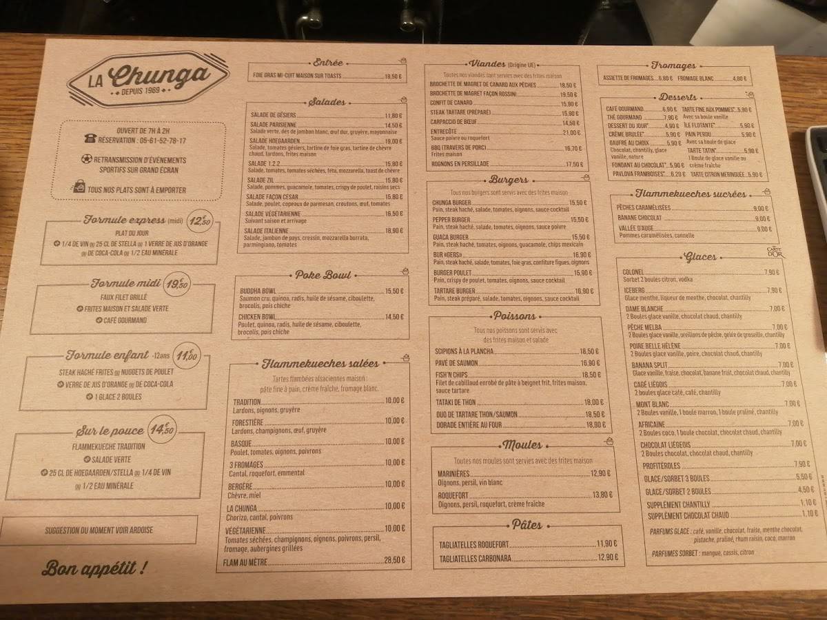 Menu at Café La Chunga, Toulouse