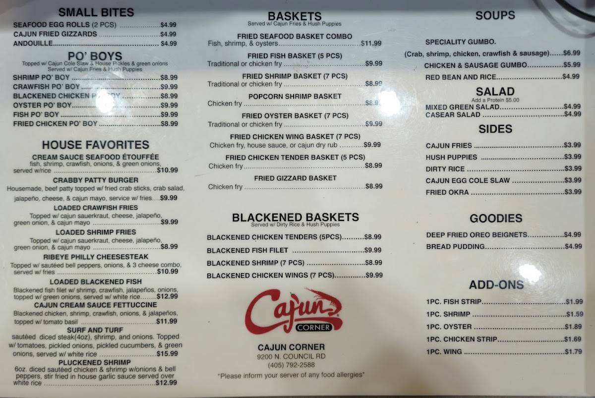 Menu at Cajun Corner - Council OKC restaurant, Oklahoma City, N Council ...
