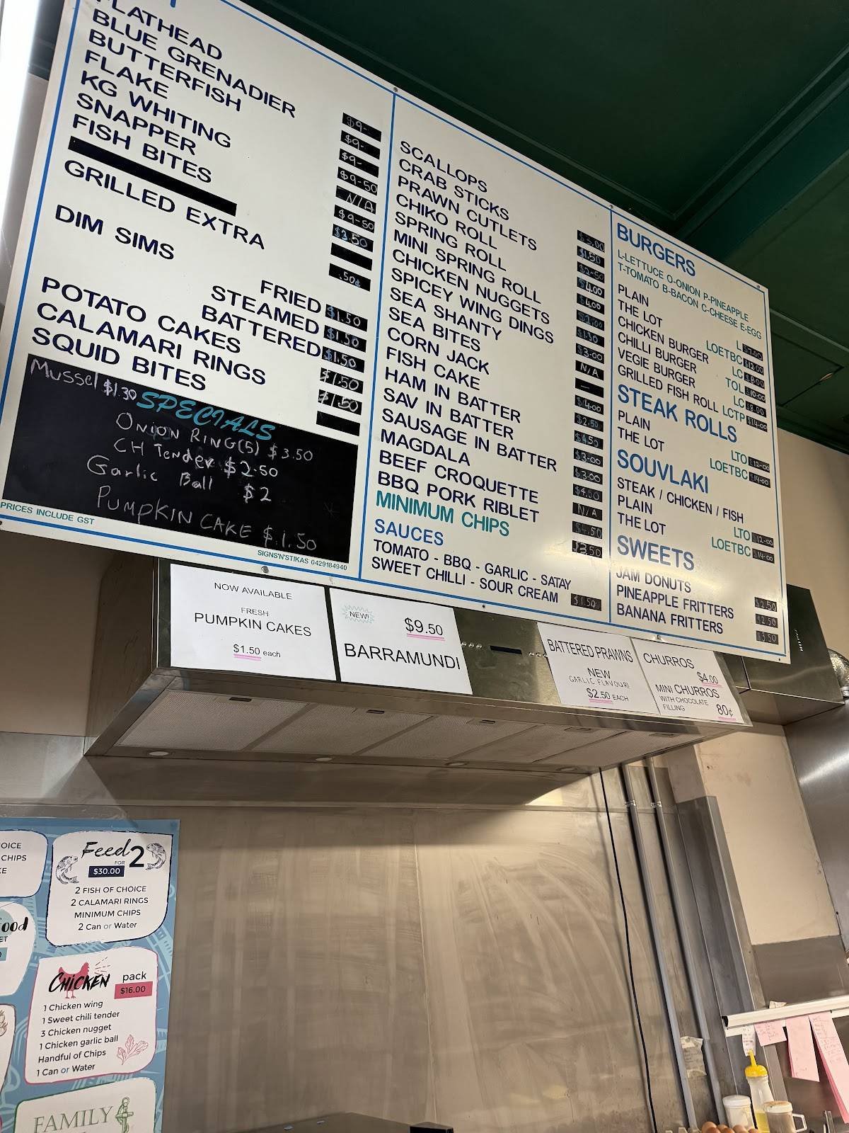 Menu at Camperdown Seafoods restaurant, Camperdown
