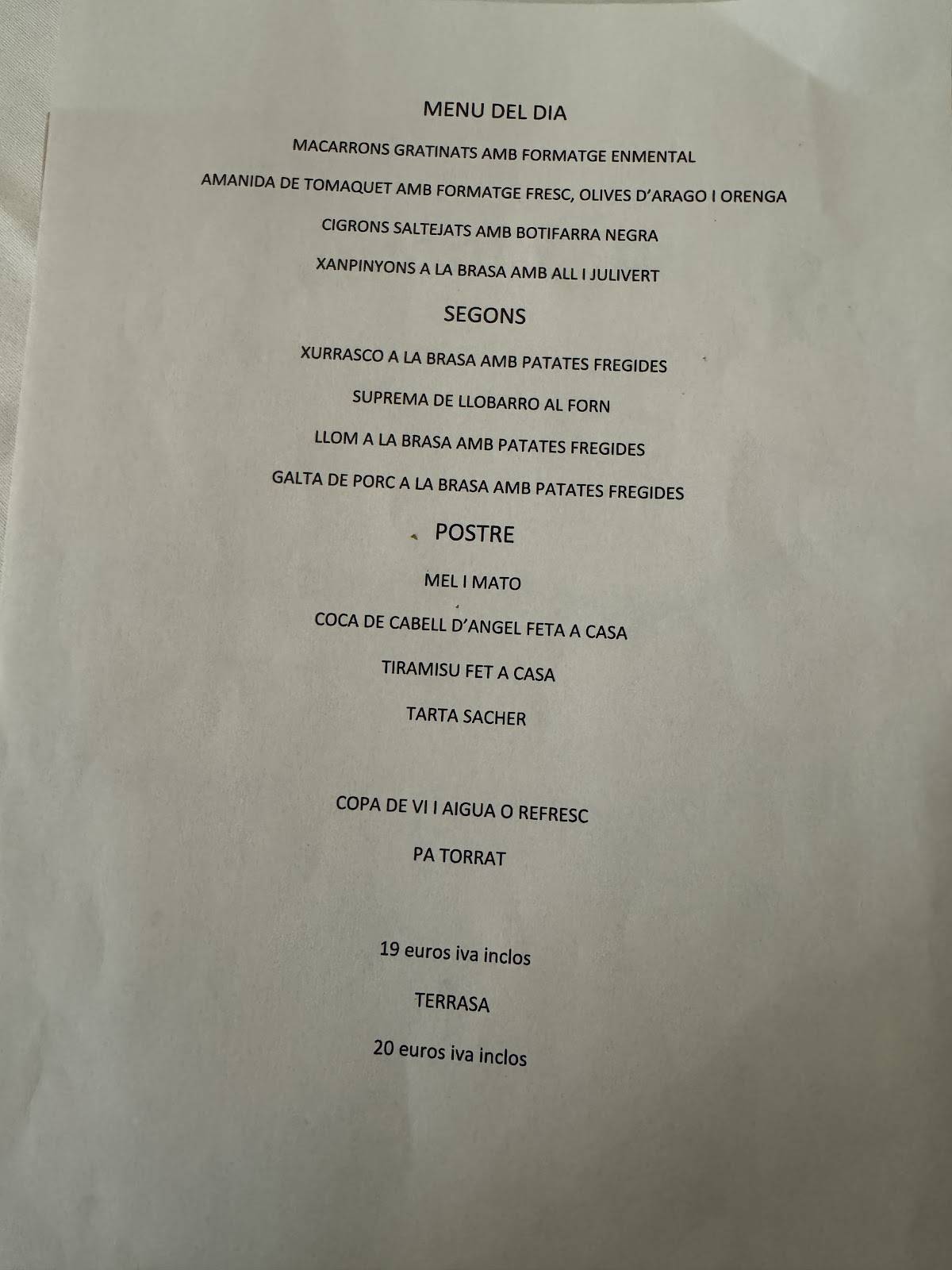 Carta de Restaurant Can Roca, Tiana