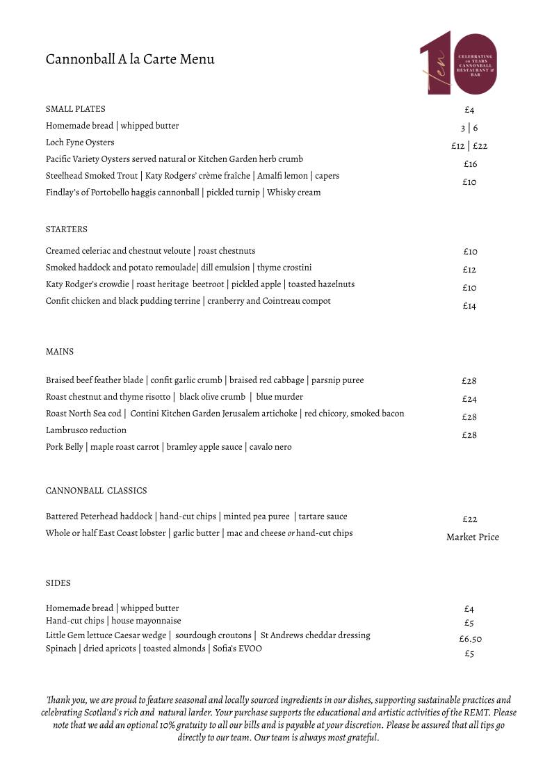 Menu at Cannonball Restaurant & Bar, Edinburgh