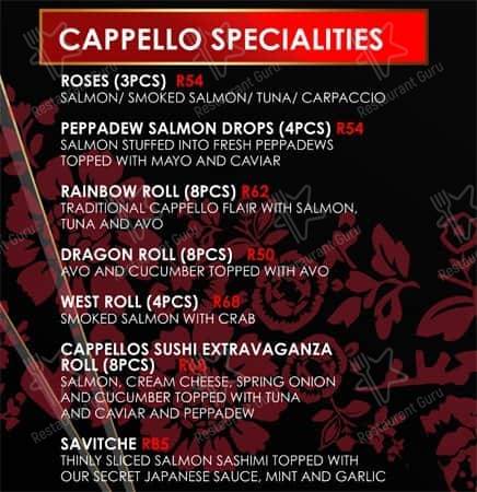 Menu at CAPPELLO NEWTOWN restaurant, Johannesburg, Newtown Junction