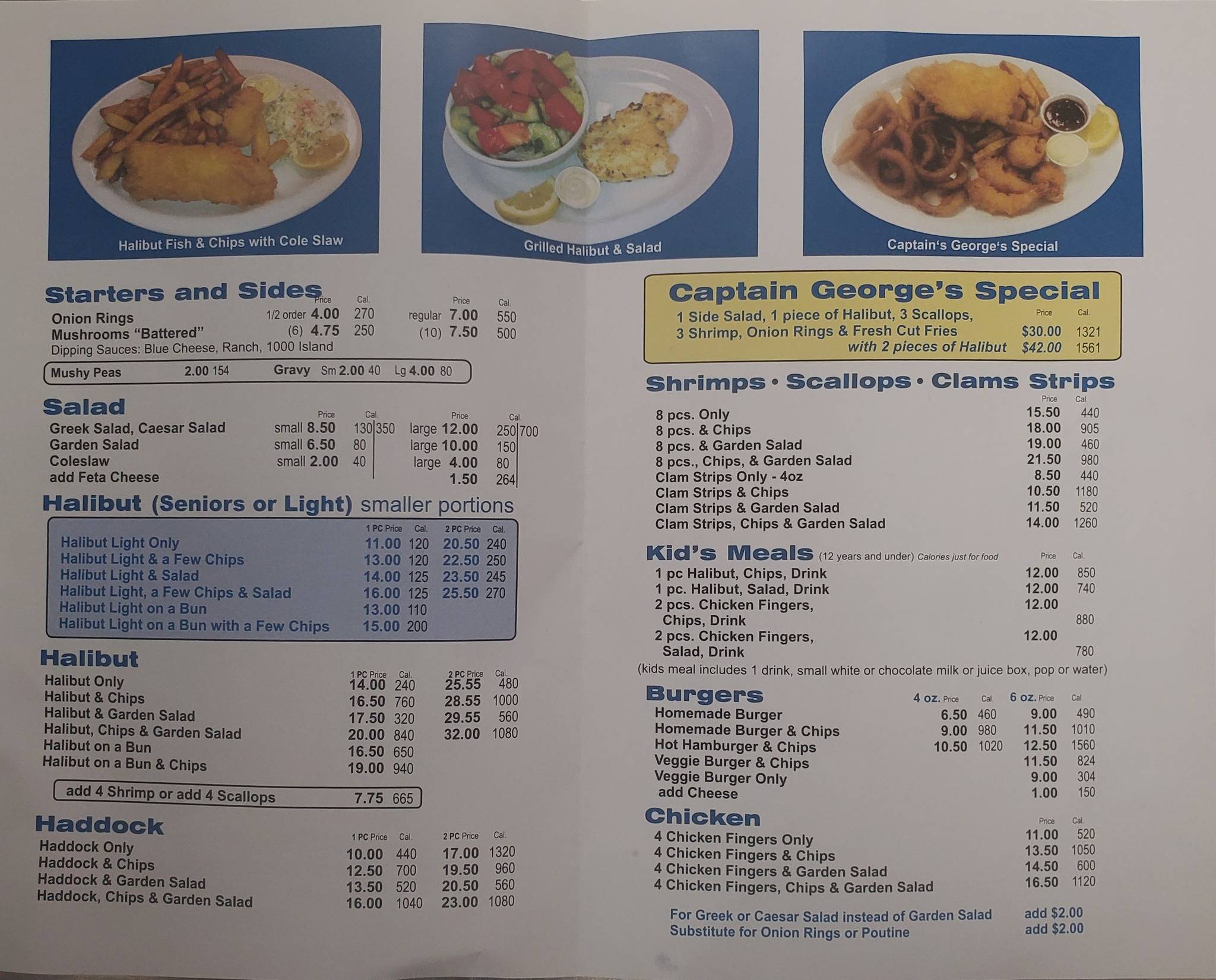 Menu at Captain George's Fish & Chips restaurant, Bowmanville, 219 King ...