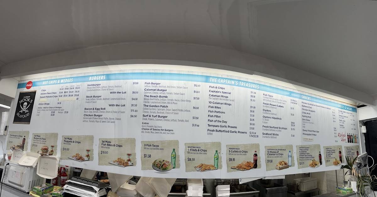 Menu at Captain Hook's Seafood restaurant, Tugun
