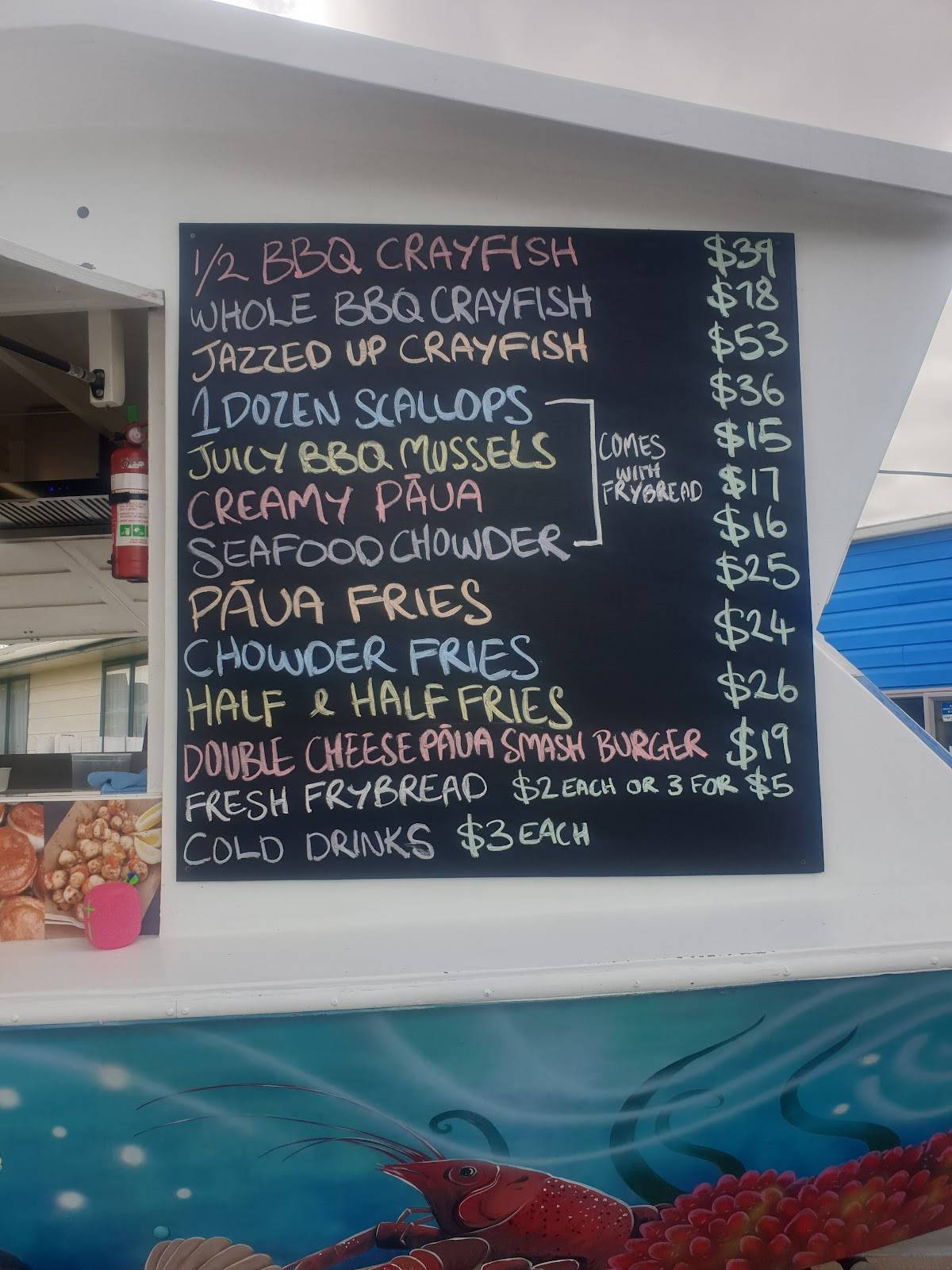 Menu at Captain Kai Moana restaurant, Auckland
