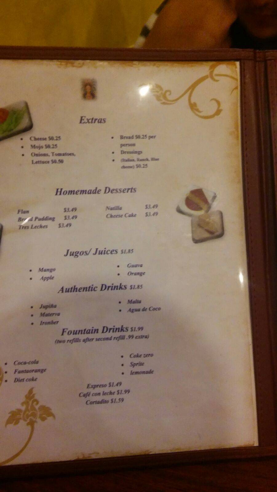 Menu at Carolina's Cuban Cafe, Bayonet Point, U.S. Hwy 19