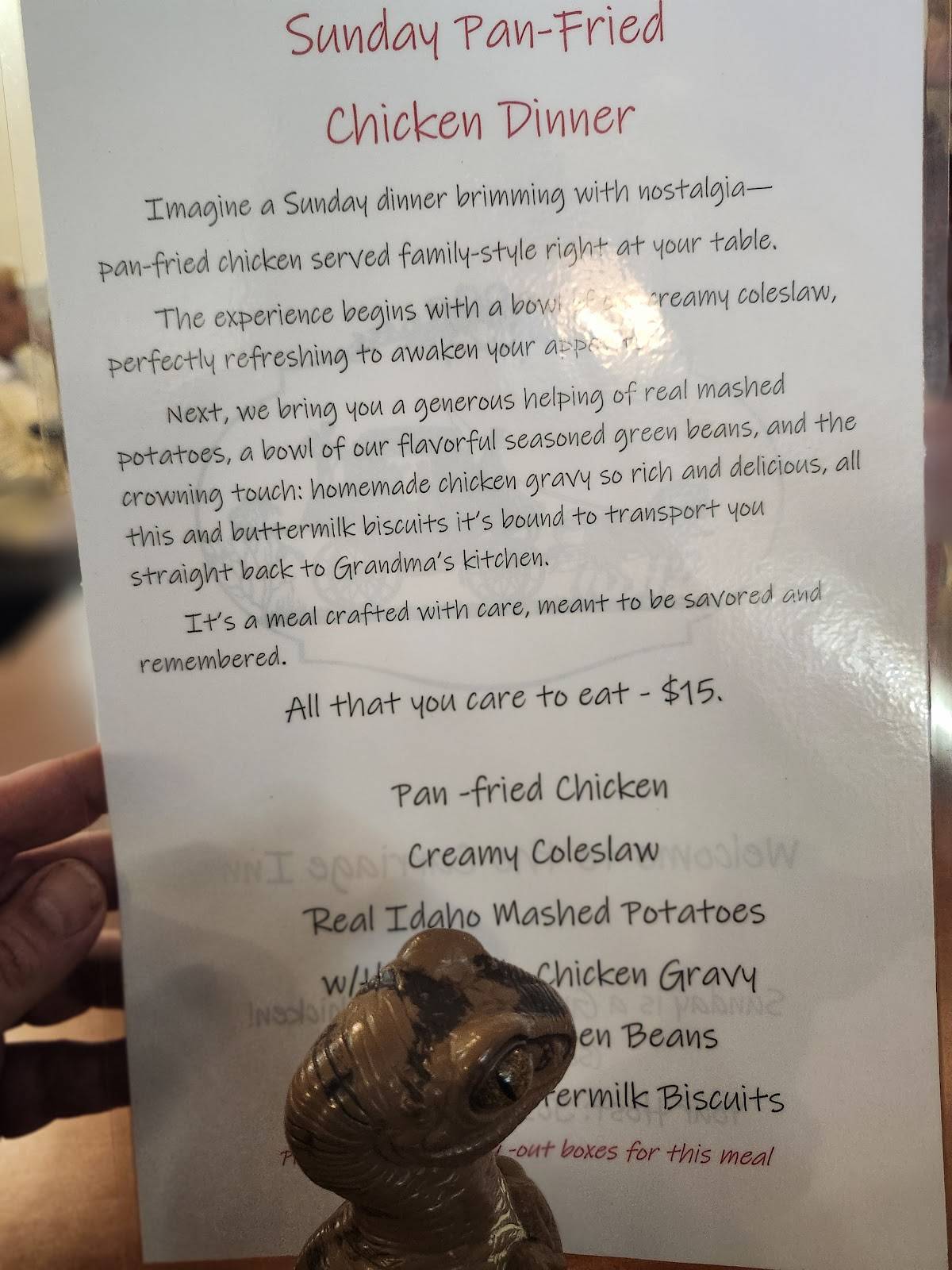 Menu at Carriage Inn Restaurant, Enon