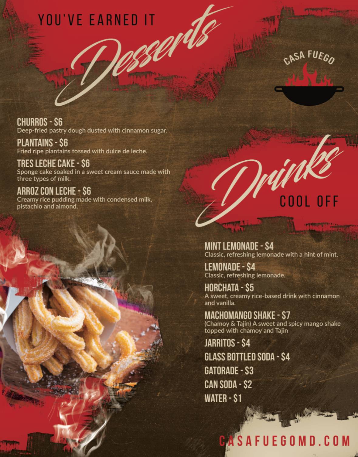 Menu at Casa Fuego restaurant, Crofton